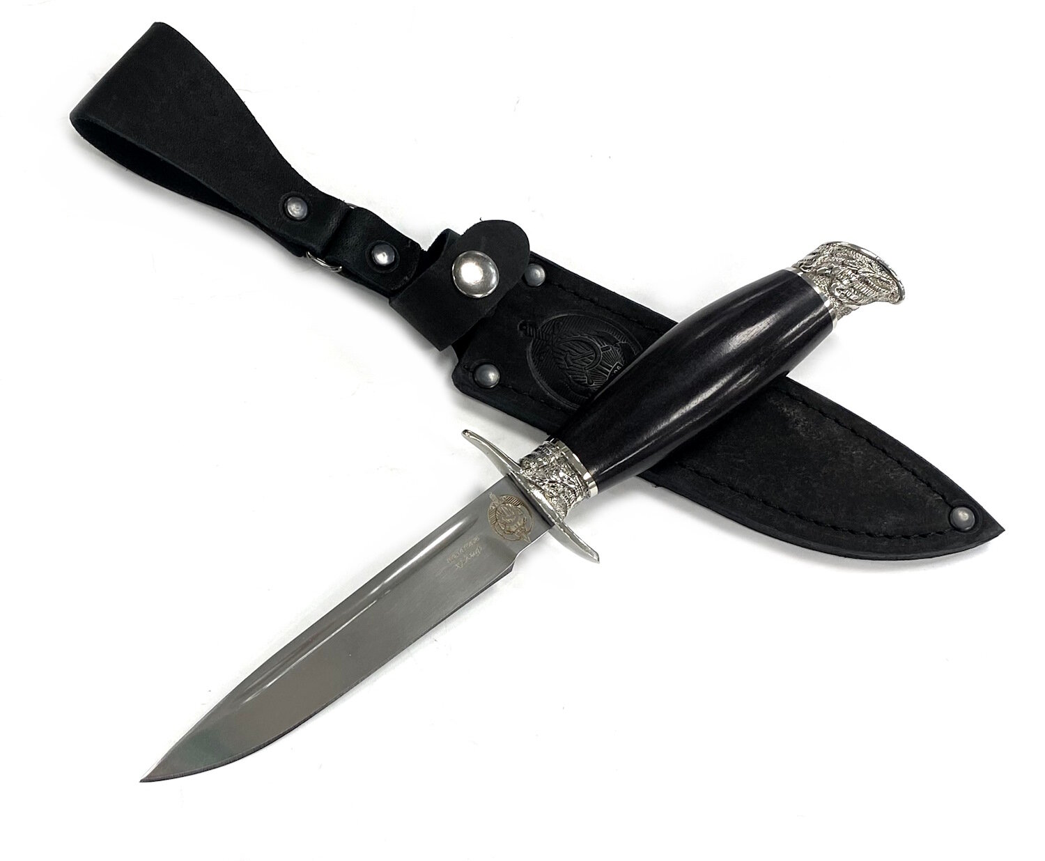 Нож Финка НКВД кованая Х12МФ, граб, мельхиор с литьем