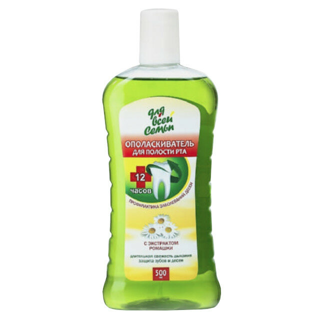 Ополаскиватель для полости рта для всей семьи с экстрактом ромашки 500 мл без алкоголя