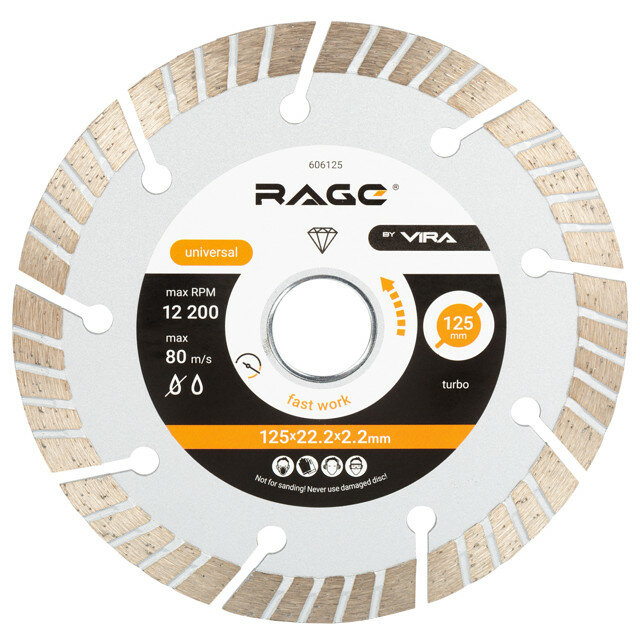 Диск алмазный VIRA Rage 125х22,2х2,2 мм сегментный турбо для резки бетона и камня