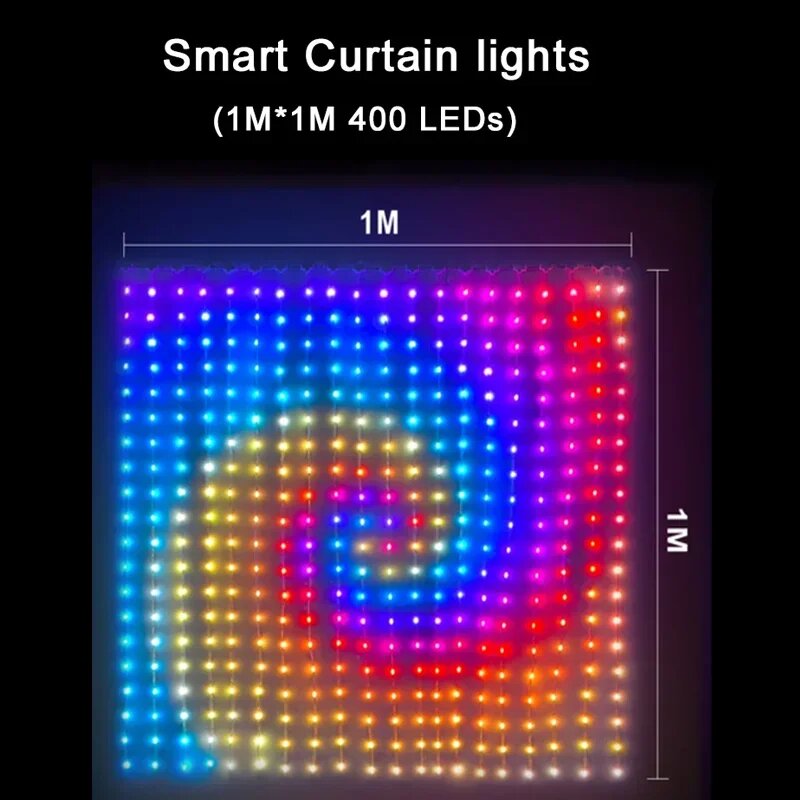 Светодиодная штора GCTECHING 1x1m, 400 LED, EU Plug, RGB