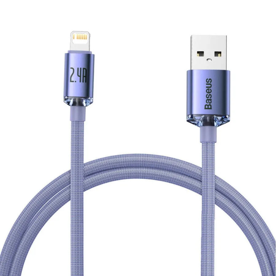 Кабель Baseus Crystal Shine Series Fast Charging Data Cable USB to iP 2.4A 2m Purple (CAJY000105)