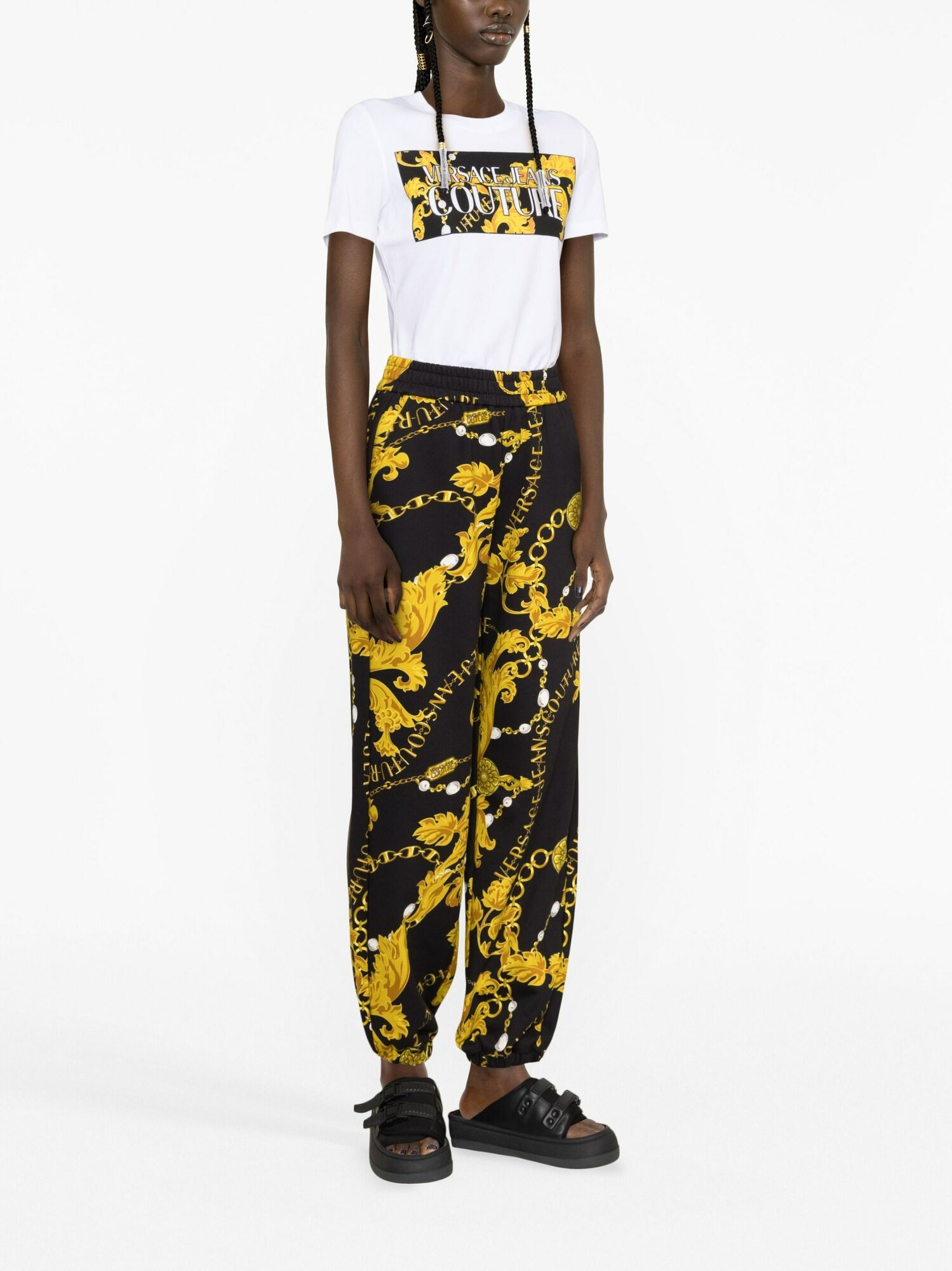Футболка Versace Jeans Couture, размер 36, бежевый/белый — фото 1
