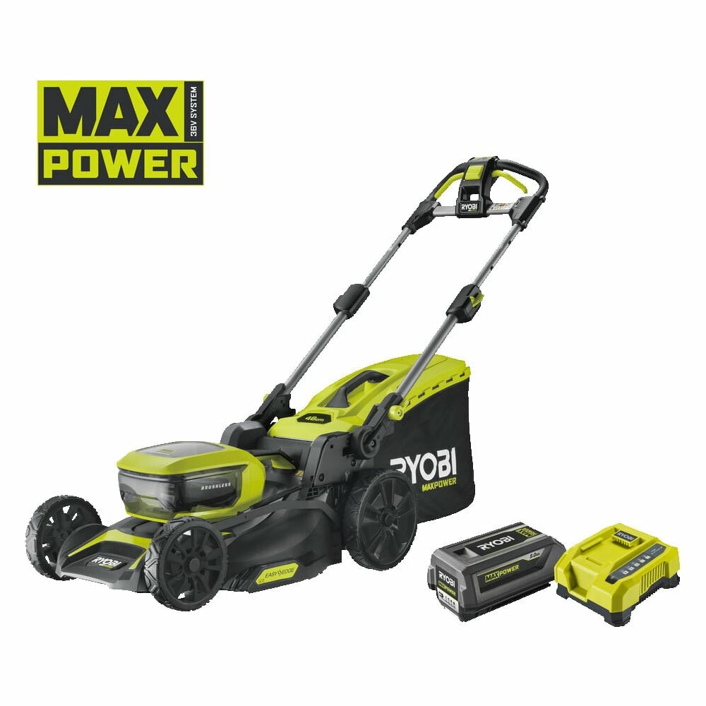 Бесщеточная газонокосилка Ryobi RY36LMX46A-150 36В 5133004914, пластиковый корпус, мульчирующий травосборник