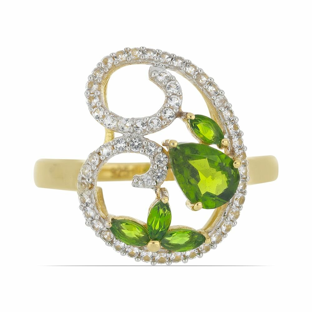 Кольцо тонкое, серебро, 925 проба, топаз, хромдиопсид