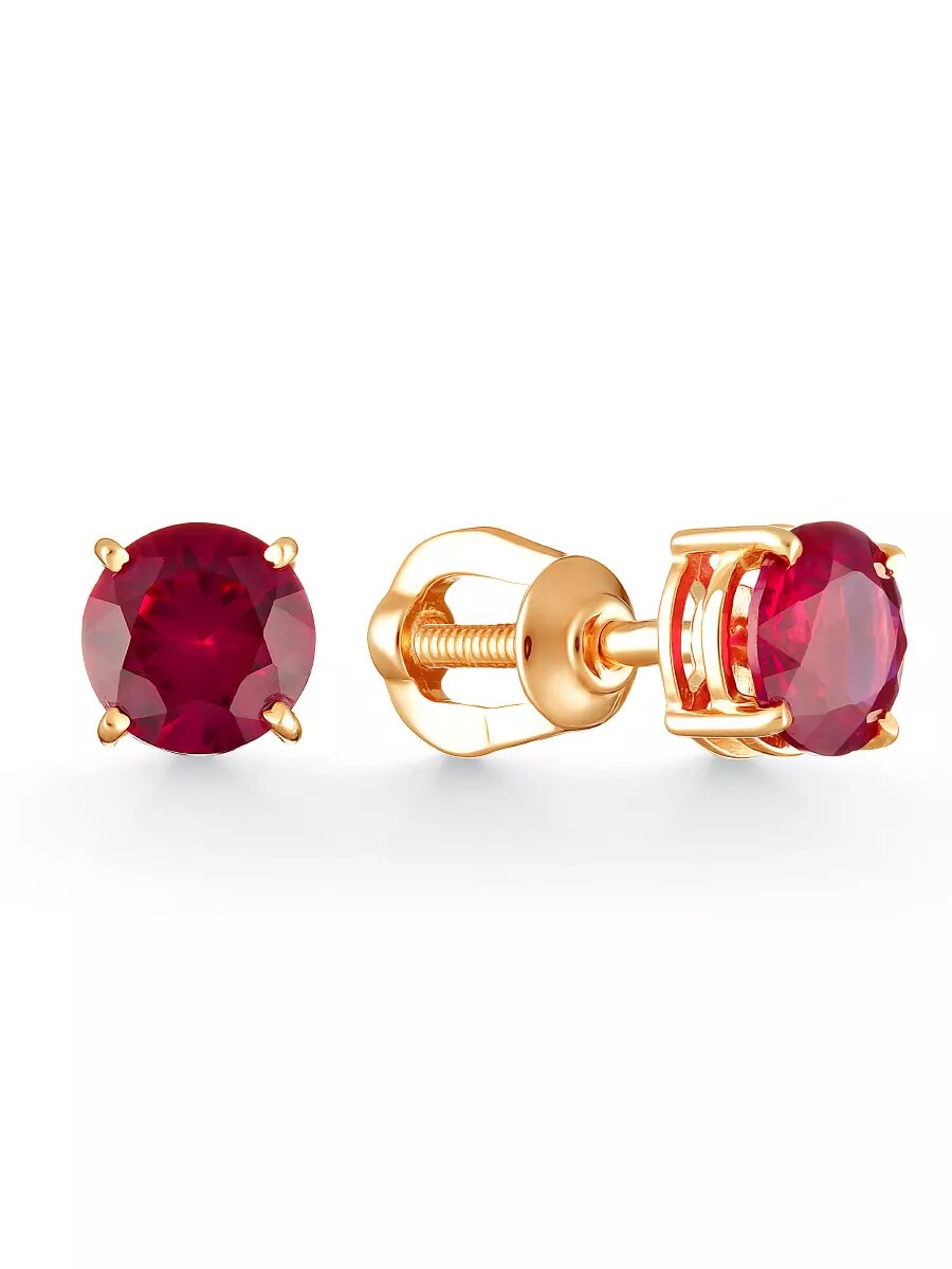 Серьги пусеты, красное золото, 585 проба, рубин, бриллиант