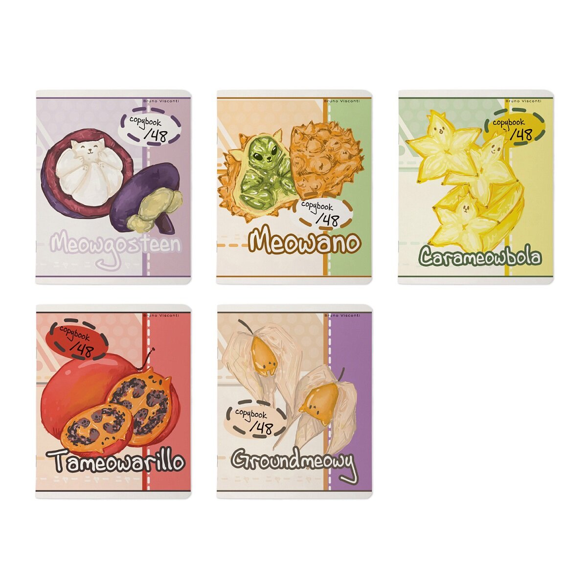 Тетрадь общая 48 листов Набор из 5 штук Альт "MEOW FRUIT" в клетку