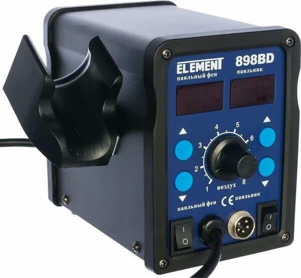 Паяльная станция Element, 898BD , 700Вт, керамическая, с феном, плавная регулировка, чёрная