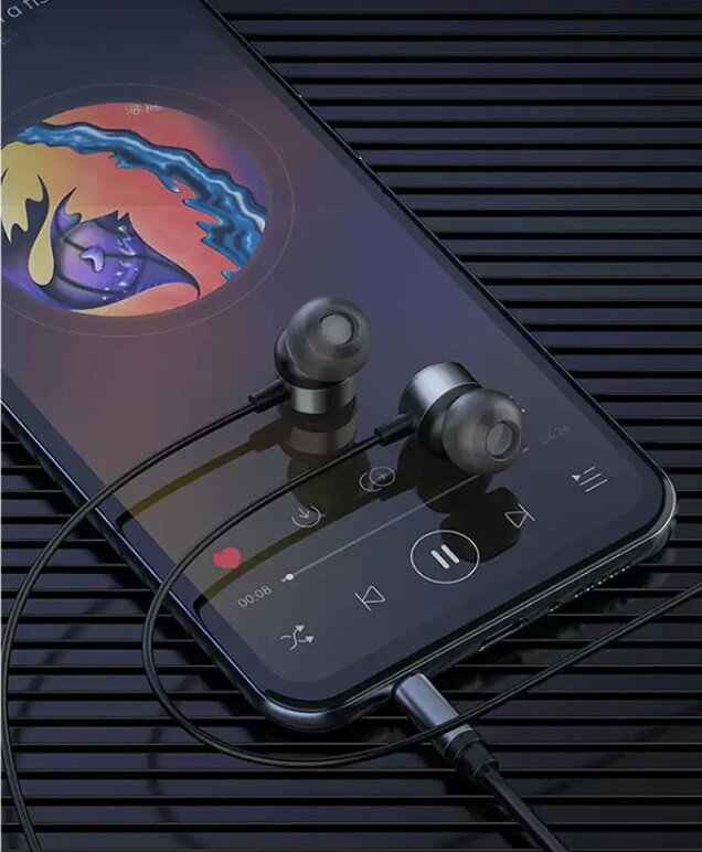 Проводные наушники Recci Metal Wired Earphone High-Level Sound, Type-C, 120 см, Серый+Черный, REP-L38