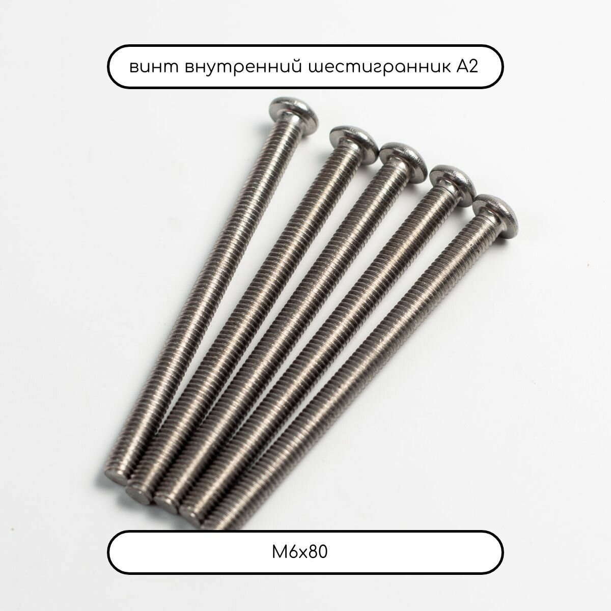 Винт DIN 7380 М 6х80 А2, 5 шт