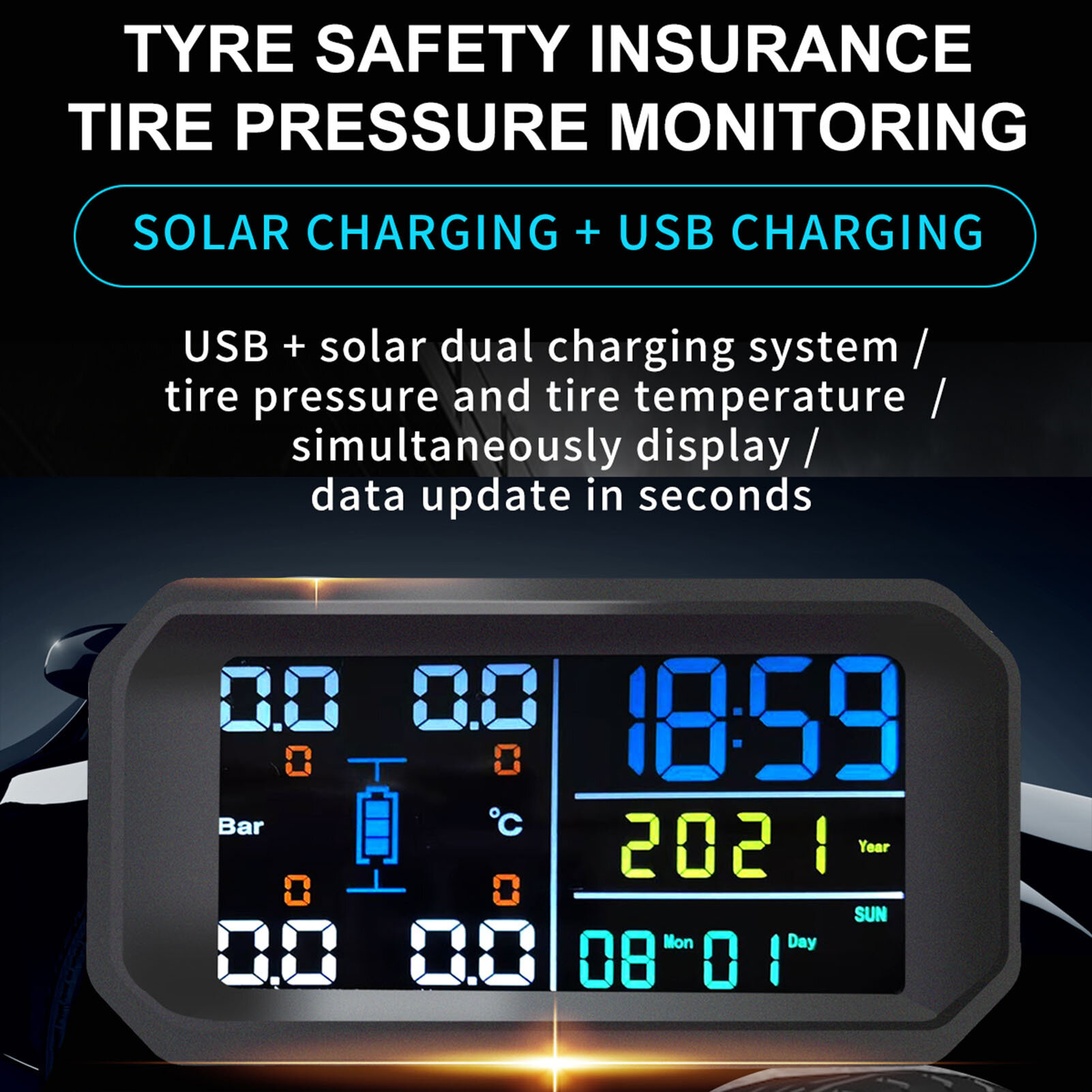 Беспроводной монитор давления в шинах с цветным экраном