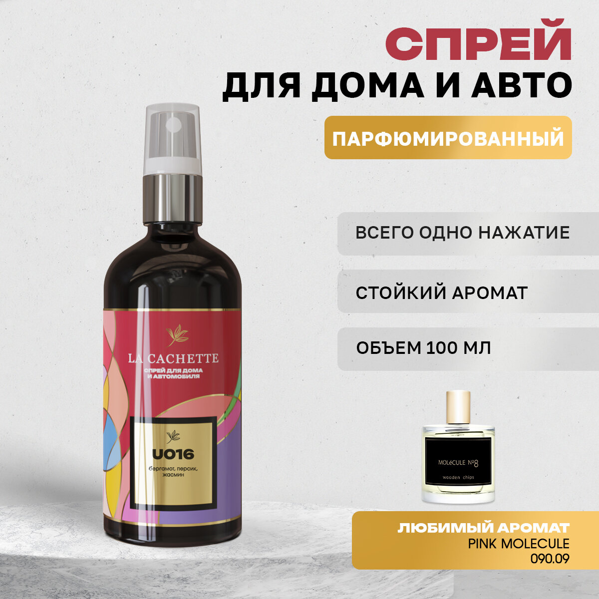 Парфюм для авто и дома La Cachette U016 Molecule No. 8, 100 мл спрей