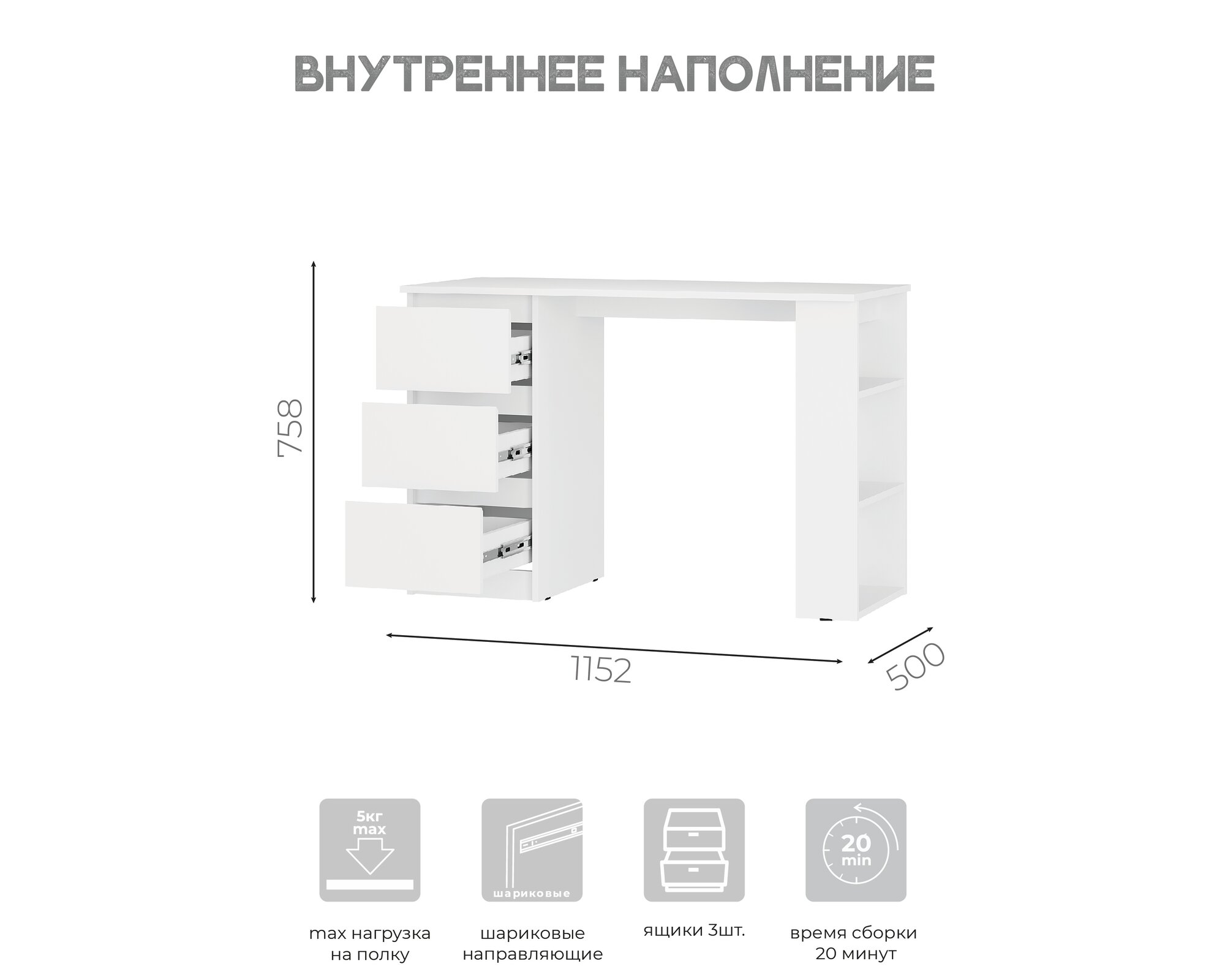 Письменный стол Симпл ПС-07 с тумбой и ящиками цвет Белый от фабрики БТС — фото 1