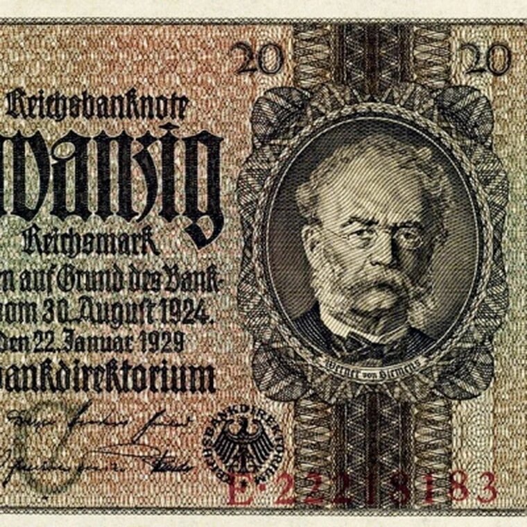 20 рейхсмарок 1948 Германия, с контрмаркой, сувенирная копия, банкноты и купюры редкие коллекционные