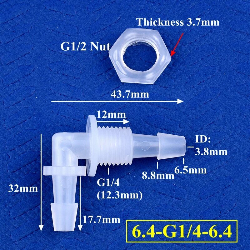 Соединители угловые "пагода" SgooHan M6~G1/2 из полипропилена Синий, 6.4-G1I4-6.4, 200 Pieces