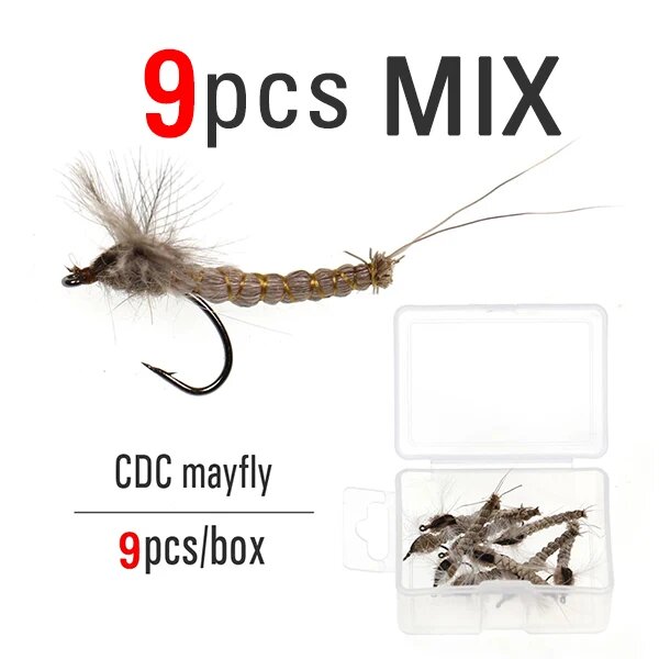 ICERIO Мухи для нахлыста CDC Mayfly Deerhair 9 шт. 9pcs Mix Size