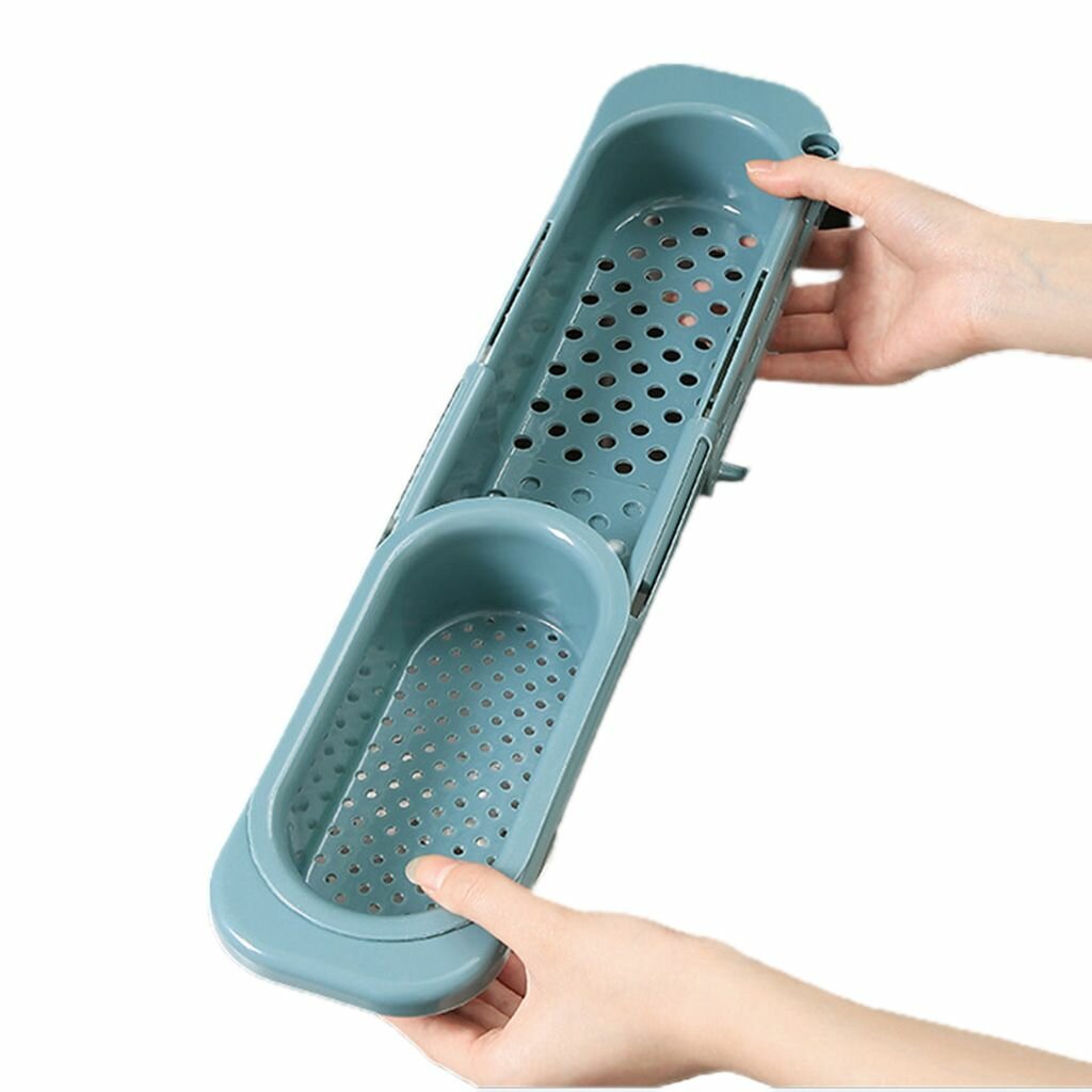 Телескопический держатель для раковины Регулируемый сливной лоток Полка мыла с губкой Тканевая полка