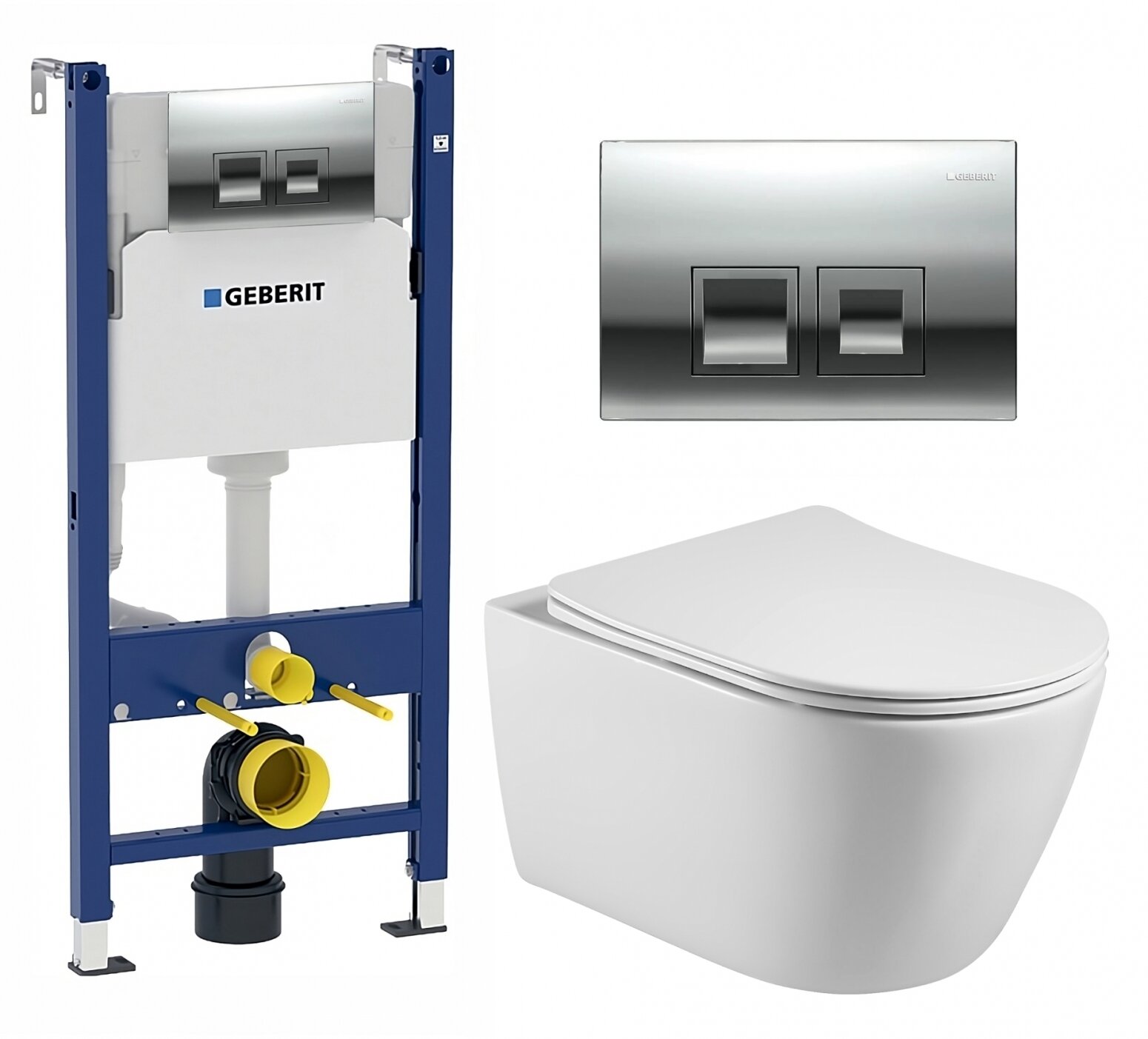 Комплект 3 в 1 инсталляция Geberit Duofix + Унитаз подвесной Акватек Вега AQ1905-00 + кнопка хром