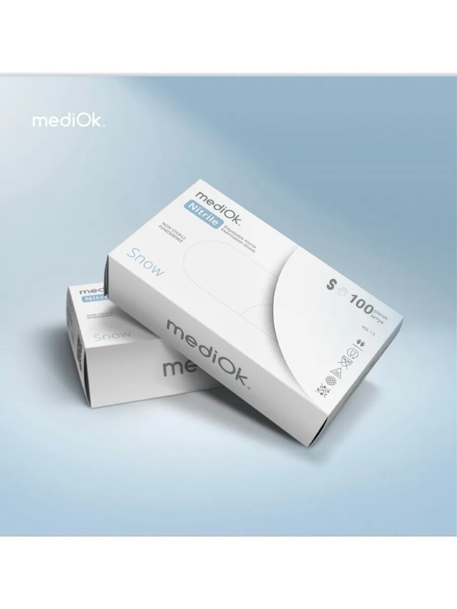 Перчатки нитриловые mediOk, цвет белый Snow, размер S, 50 пар
