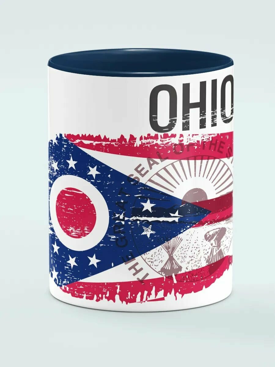 Кружка темно-синий цвет Филя "Флаг штата США Ohio", использование в СВЧ, керамика, 330мл, 1шт