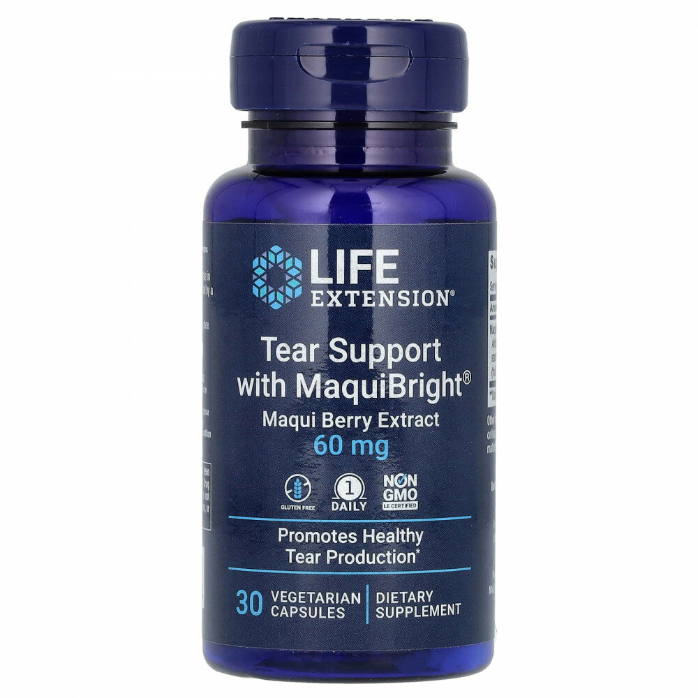 Life Extension, средство для поддержки функций слезных желез с MaquiBright, экстракт чилийской аристотелии, 60 мг, 30 растительных капсул