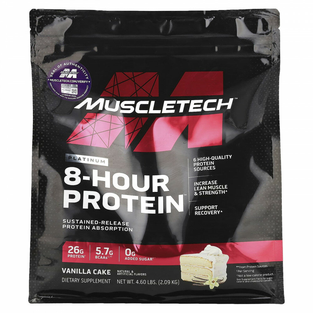 MuscleTech, Platinum 8-Hour Protein™, со вкусом ванильного торта, 2,09 кг (4,6 фунта)