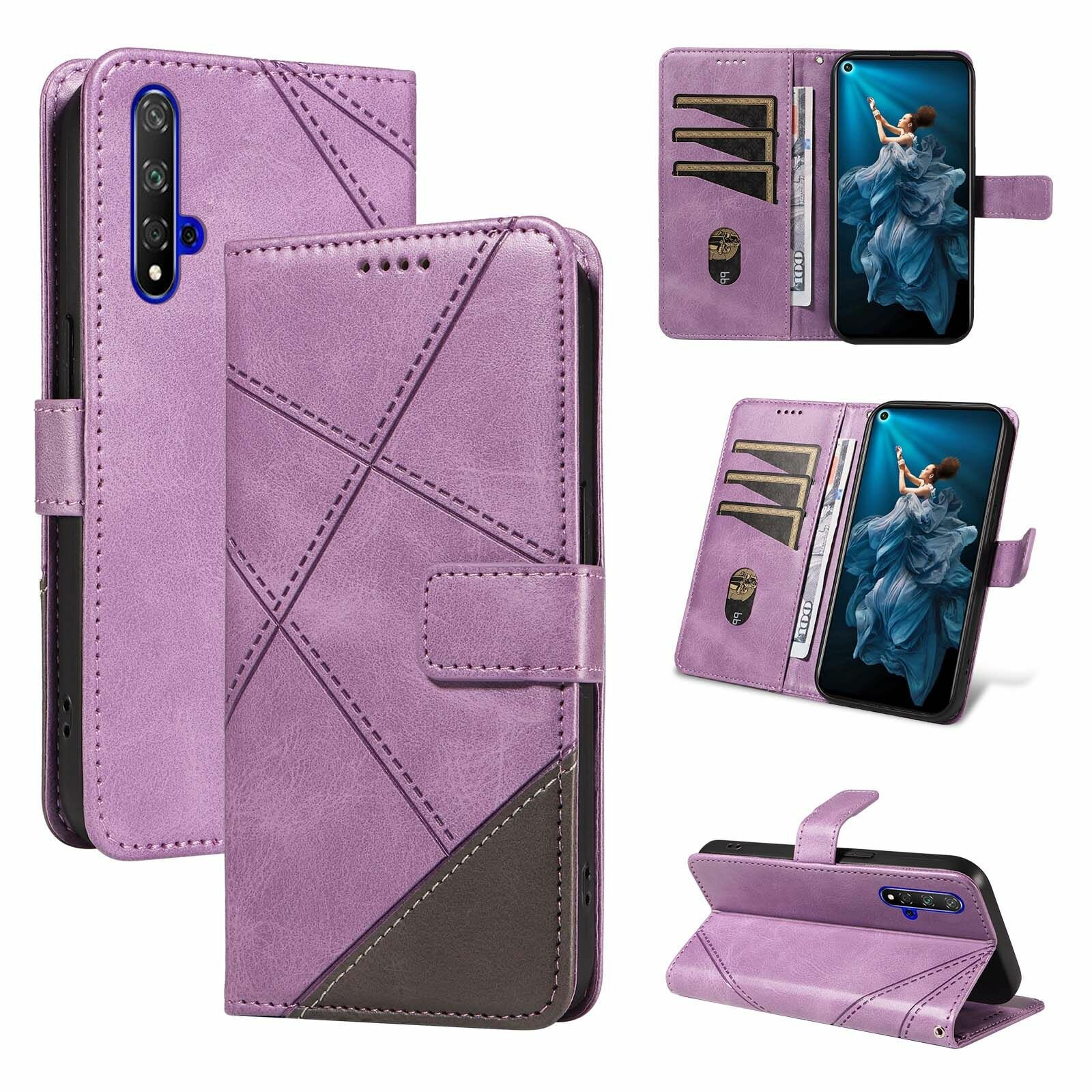 YIKATU Чехол книжка для Honor 20 и Honor 20 Pro и Huawei Nova 5T (Хонор 20 и Хуавей Нова 5Т) кожаный черный с магнитной застежкой, flip чехол с функцией подставки, С вытяжным шнуром