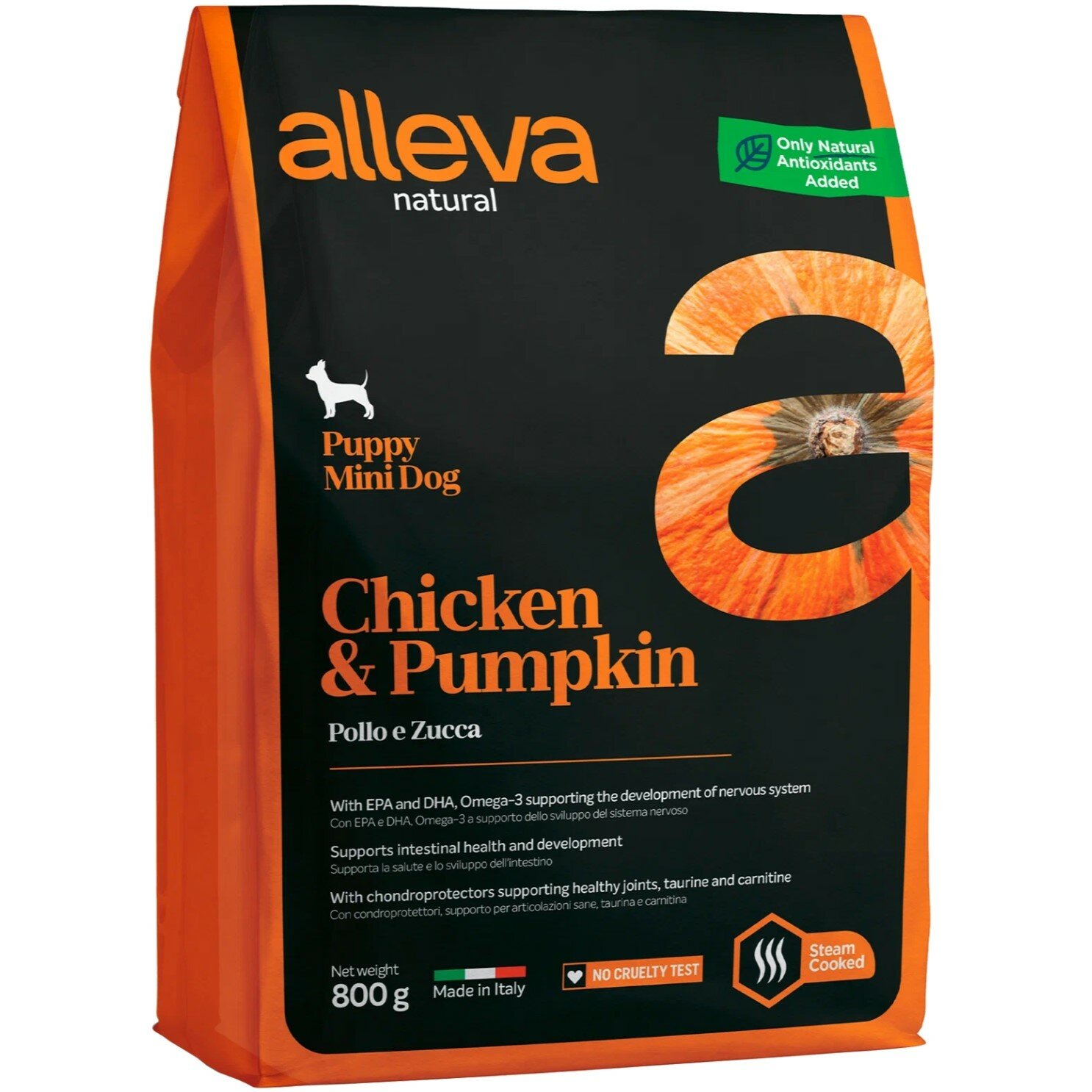 ALLEVA NATURAL Сухой корм для щенков с курицей и тыквой. Мини 800г