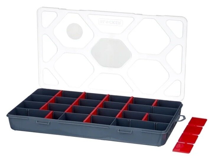 Органайзер BLOCKER / Блокер Master 14" для хранения мелочей с прозрачной крышкой, из полипропилена, серый, 355х200х45мм / оборудование для мастерской