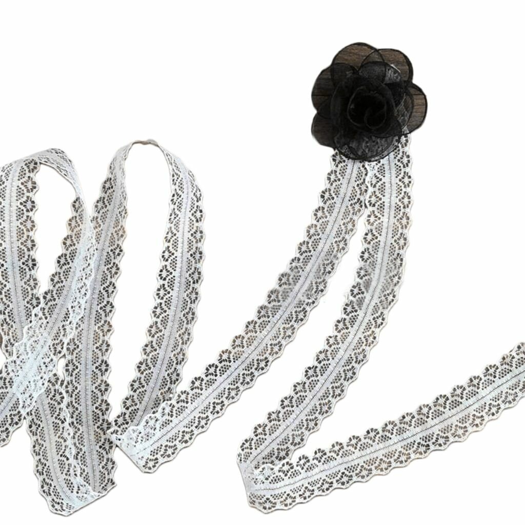 Белый кружевной ободок с длинными ниспадающими волосами - белый ободок с черным тюлевым цветком
