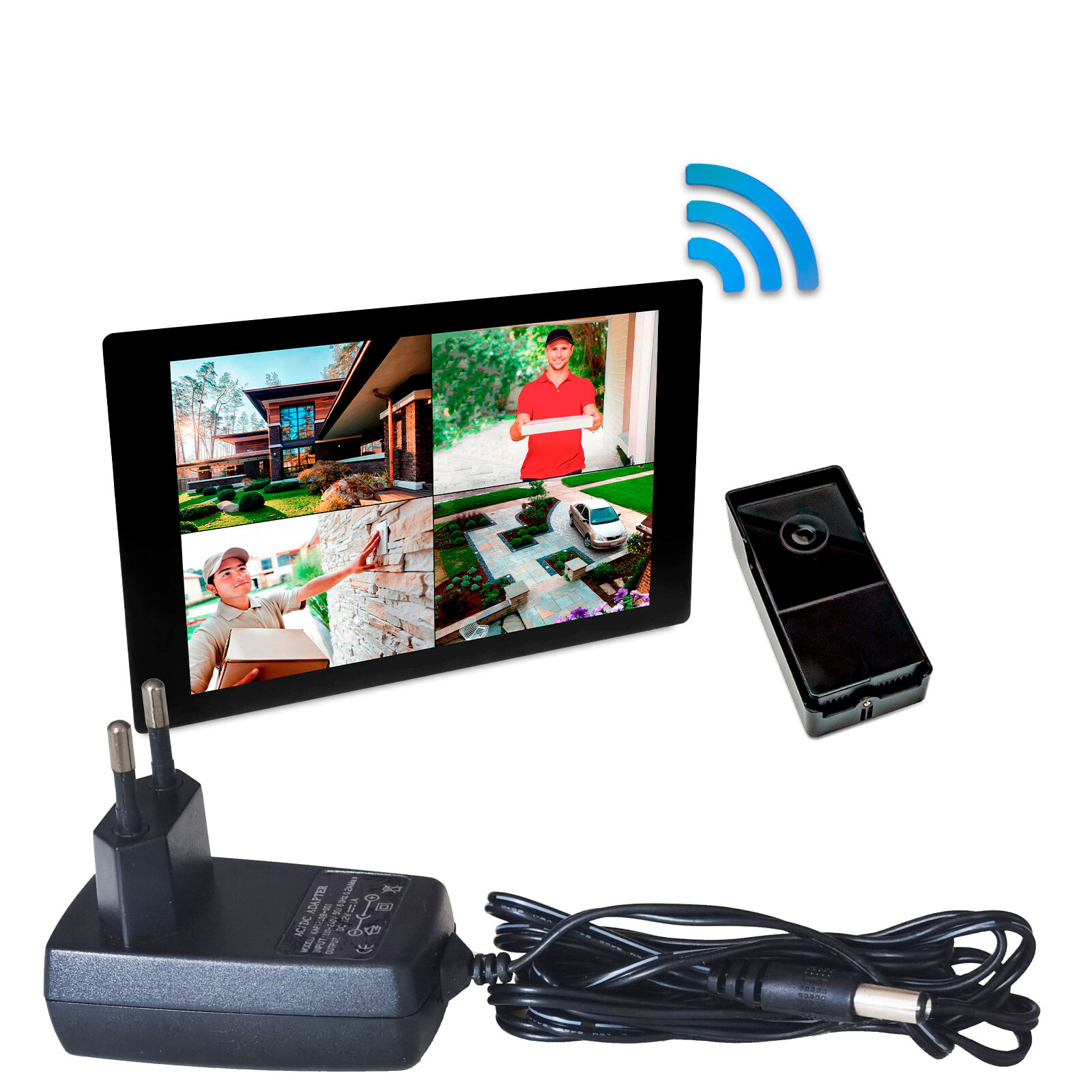 Комплект: цветной Wi-Fi домофон TUYA - SkyNet (1+0)-1000-HD (Y12433YKS): HD Wi-Fi экран на 10 дюймов и 3MP вызывная WiFi видеопанель с ИК подсветкой