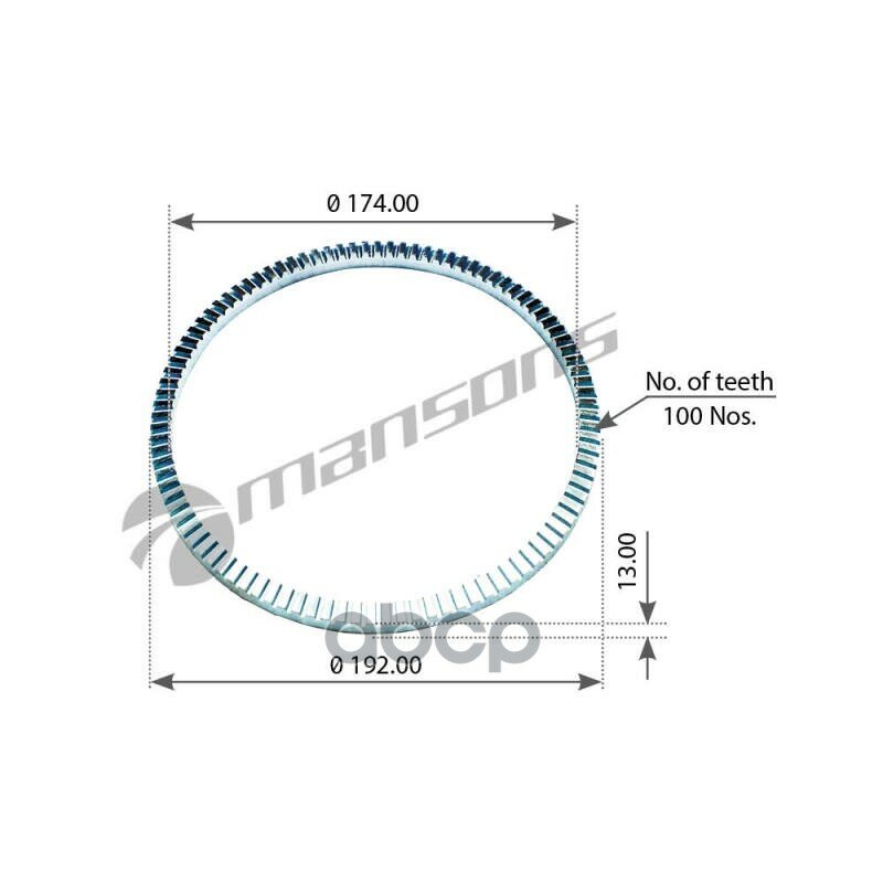Кольцо ABS! Зубчатое d192x174x13mm Z=100Nos Scania P/G/R/T Mansons арт. 100067