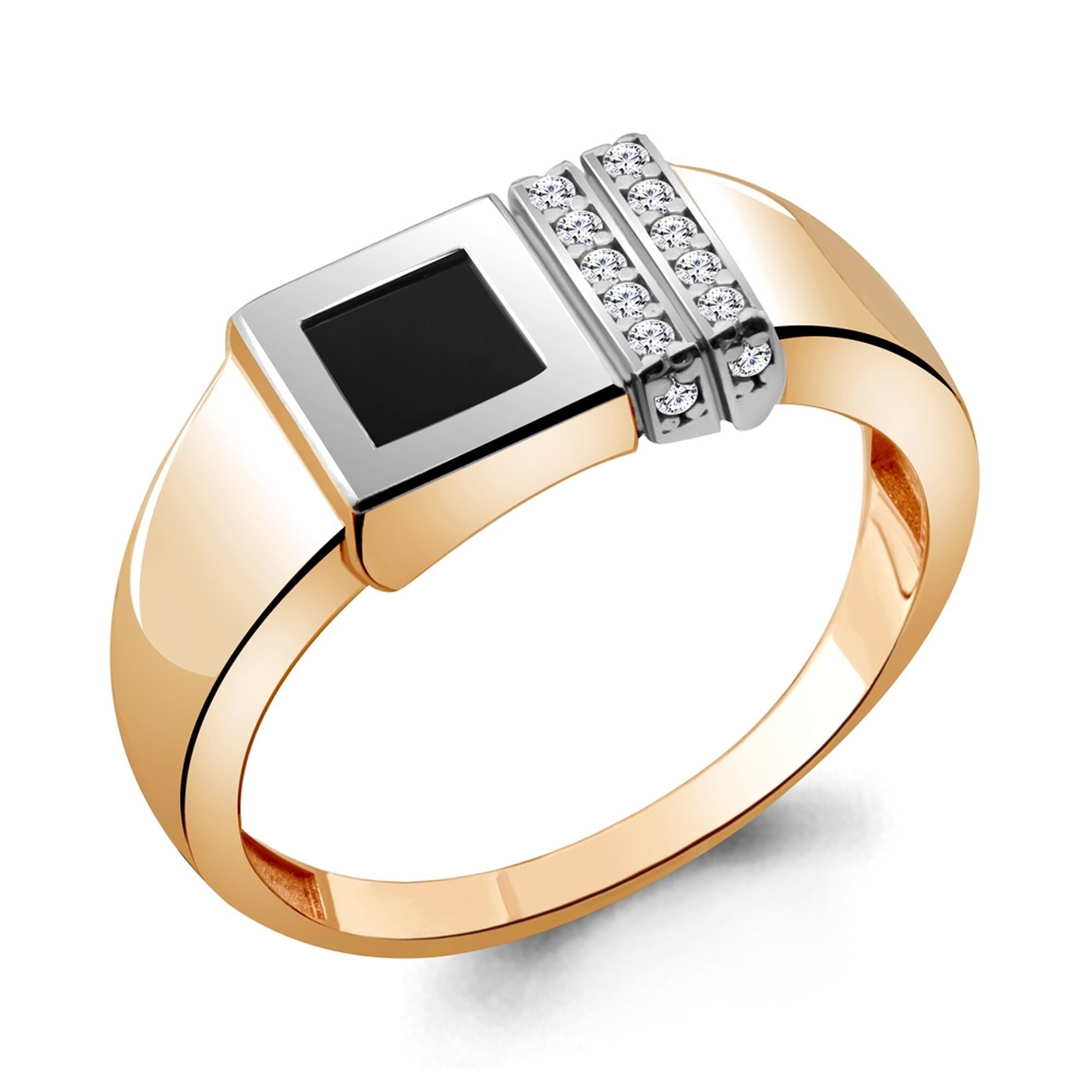 Печатка, серебро, 925 проба, золочение, фианит