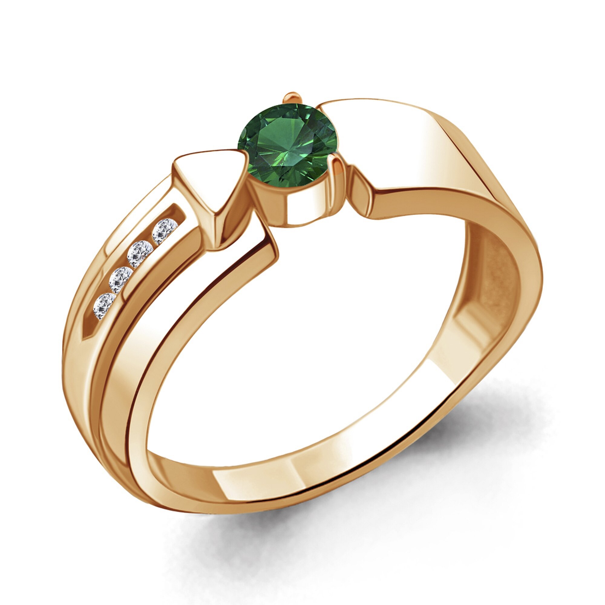 Кольцо, серебро, 925 проба, золочение, изумруд синтетический, фианит