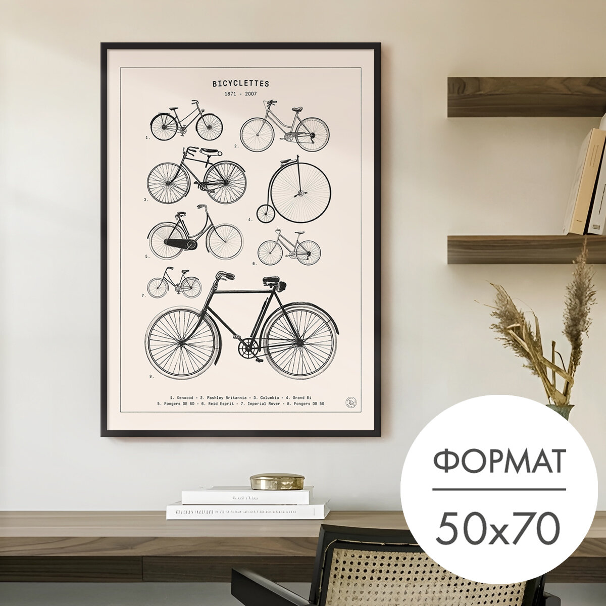 Постер "Модели велосипедов" 50x70 без рамки на стену для интерьера