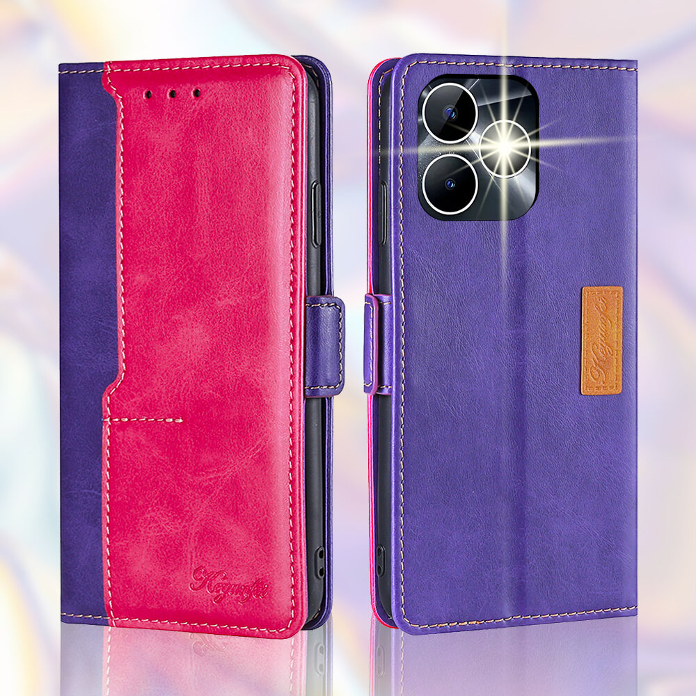 Подходит для чехол-книжка на Реалми Ноте 50/ Realme Note 50, Новый, магнитным, замком, противоударный, с магнитом, фиолетовый
