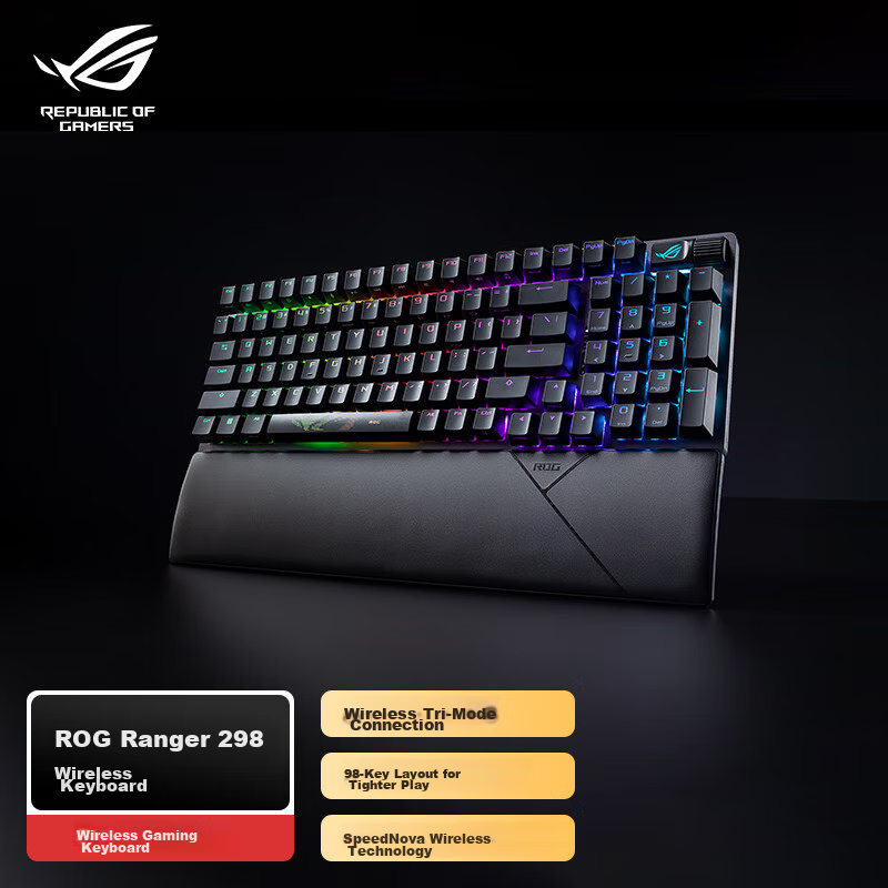 Беспроводная механическая клавиатура ROG Ranger 2 98, черная, трехрежимная, Bluetooth, 96 клавиш, NX Ice Storm Gray, RGB