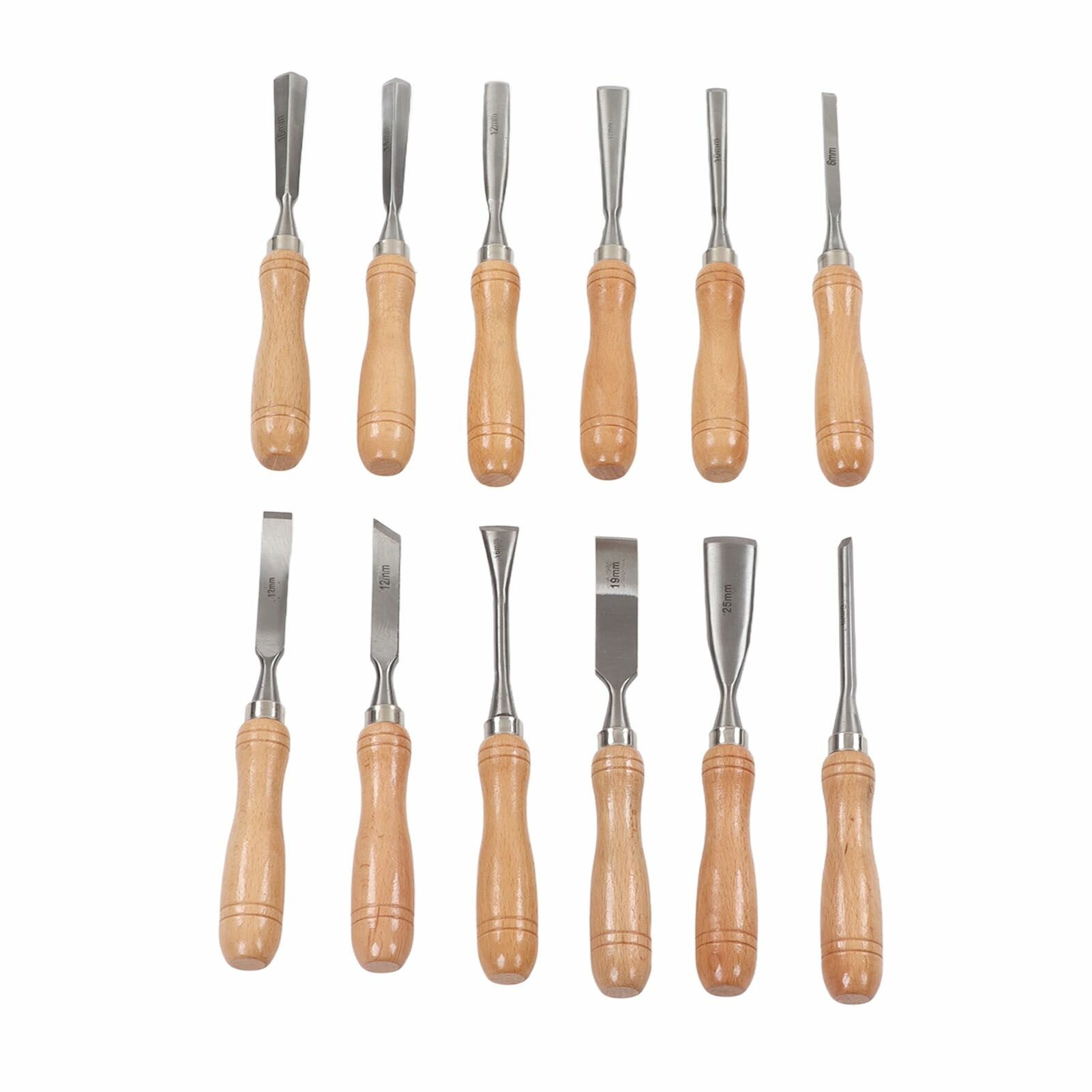 Набор 12 шт. Резцов для резьбы по дереву с рукоятками из бука и лезвиями из углеродистой стали
