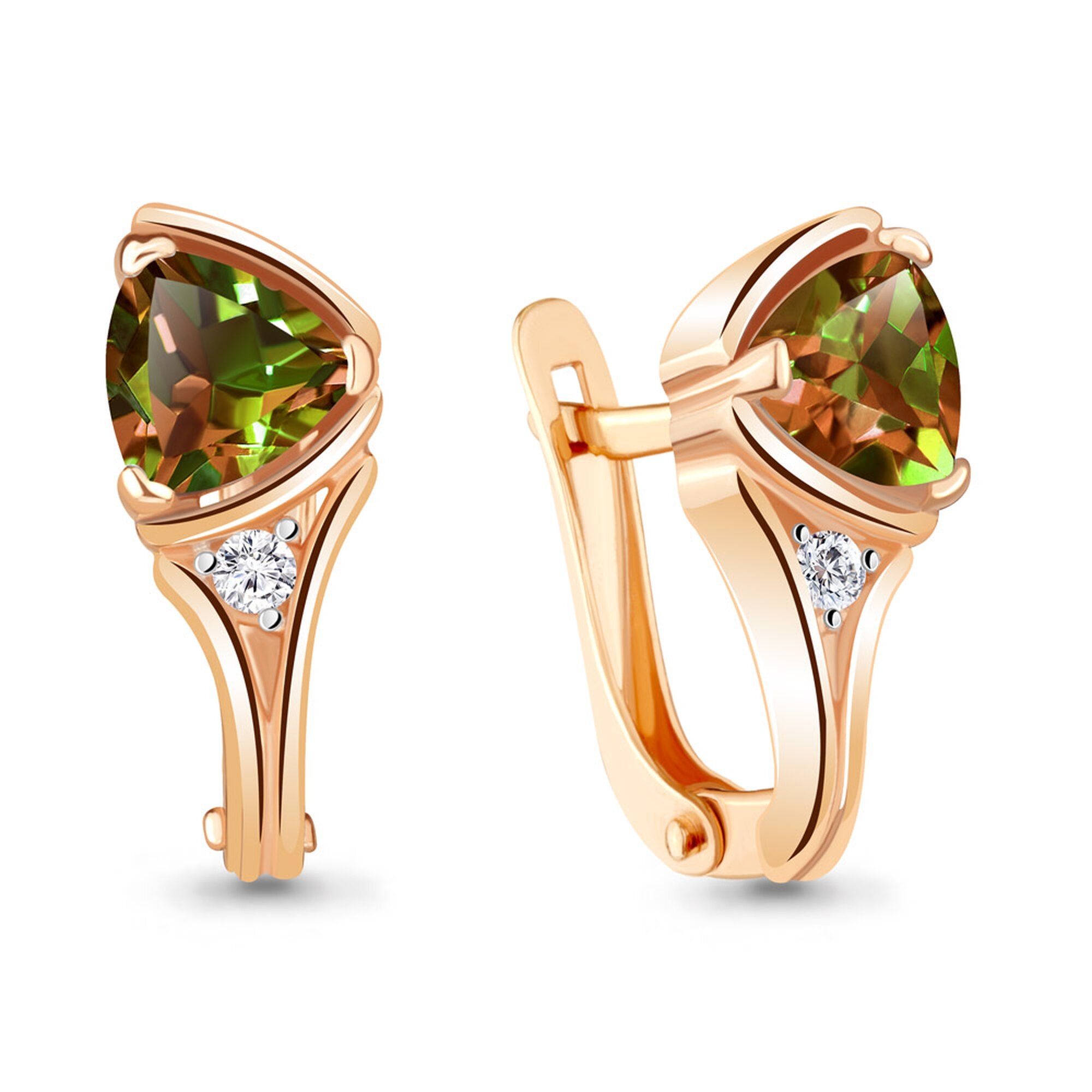 Серьги, серебро, 925 проба, золочение, султанит, фианит