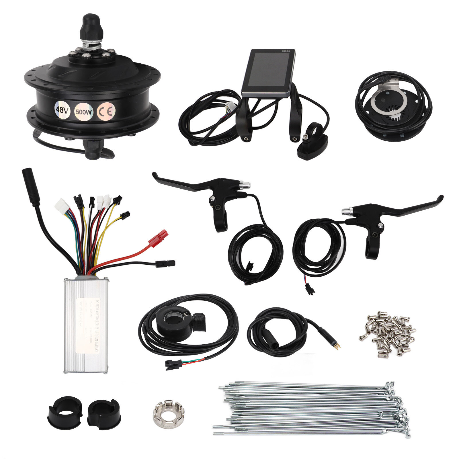 Комплект двигателя передней ступицы 48 В 500 Вт, комплект для переоборудования двигателя ступицы электрического велосипеда с контроллером 22 А, дисплей GD06, подходит для 24-дюймовых спиц обода