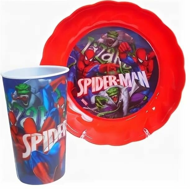 Набор посуды Trudeau тарелка глубокая, бокал, Человек-паук (NSP61)