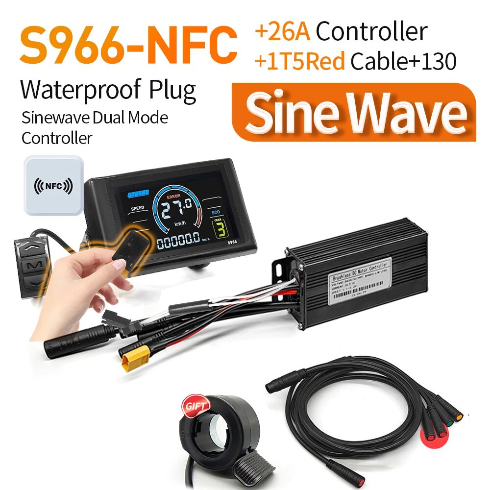 EZKT Синусоидальный водонепроницаемый контроллер Ebike 17A 26A 30A для 26A S966-NFC 1T5Red