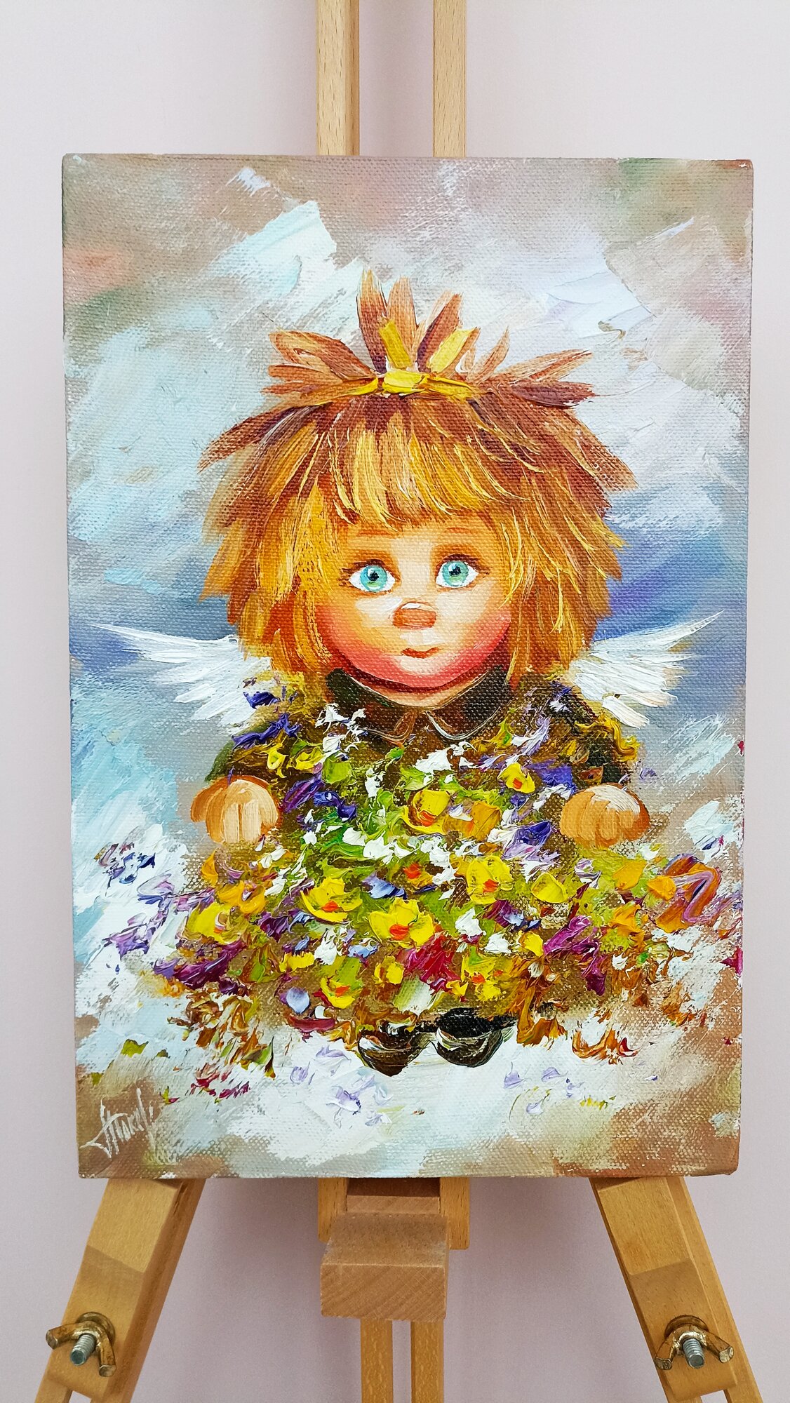 100% ручная работа, 100% живопись от Художественной мастерской Грёзы. Картина масло/холст. Серия "Ангелочки". 20х30 см.