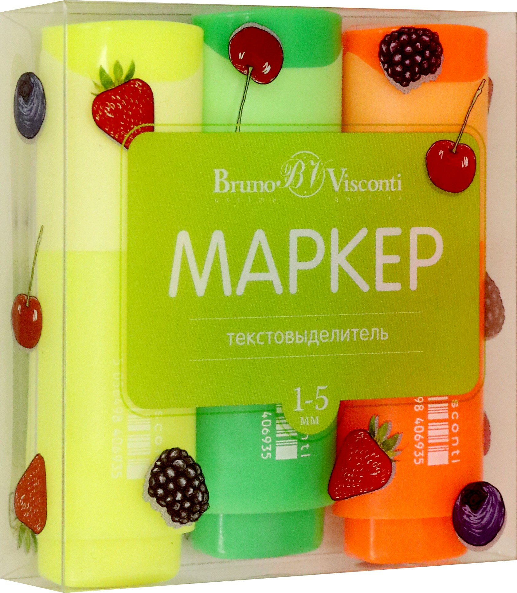 Набор текстовыделителей Fresh Marker, 3 штуки, неон желтый, зеленый, оранжевый