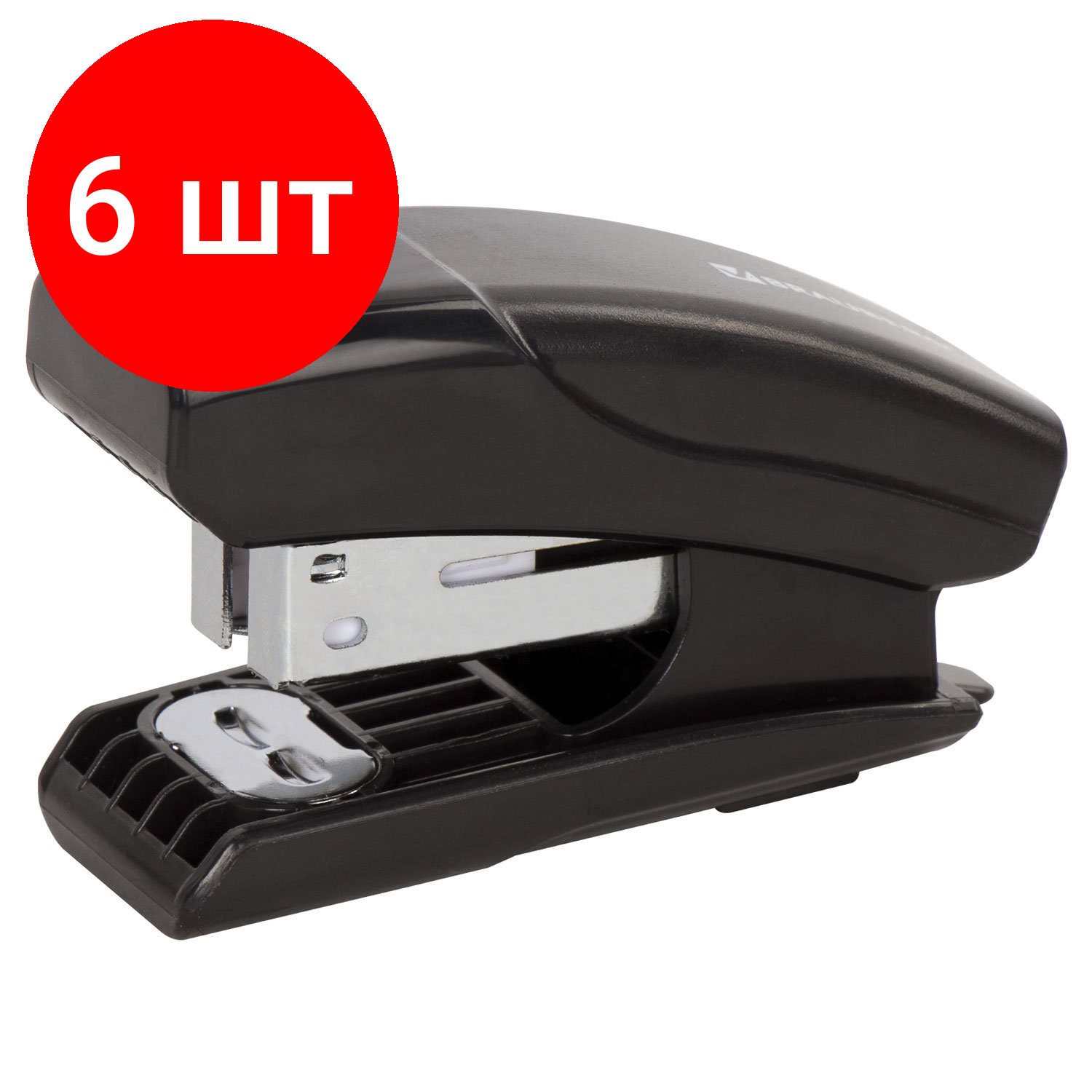 Комплект 6 шт, Степлер №24/6, 26/6 мини BRAUBERG "Black Jack", до 15 листов, антистеплер, черный, 227762