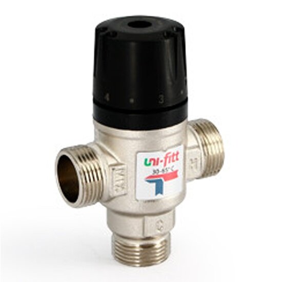 Клапан Uni-fitt Н 1" термосмесительный 30-65°С, смешение боковое, никелированный