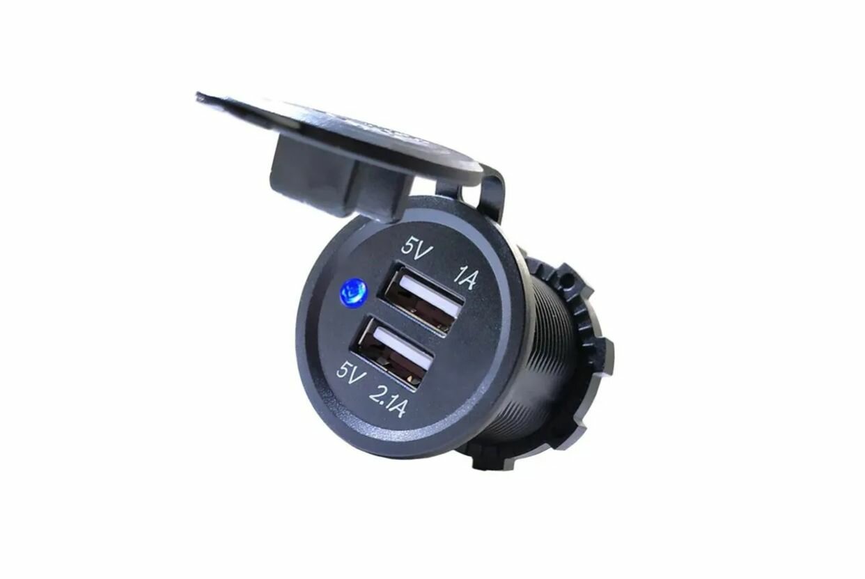 Разветвитель прикуривателя врезной для авто, USB зарядка в машину USB- USB черный