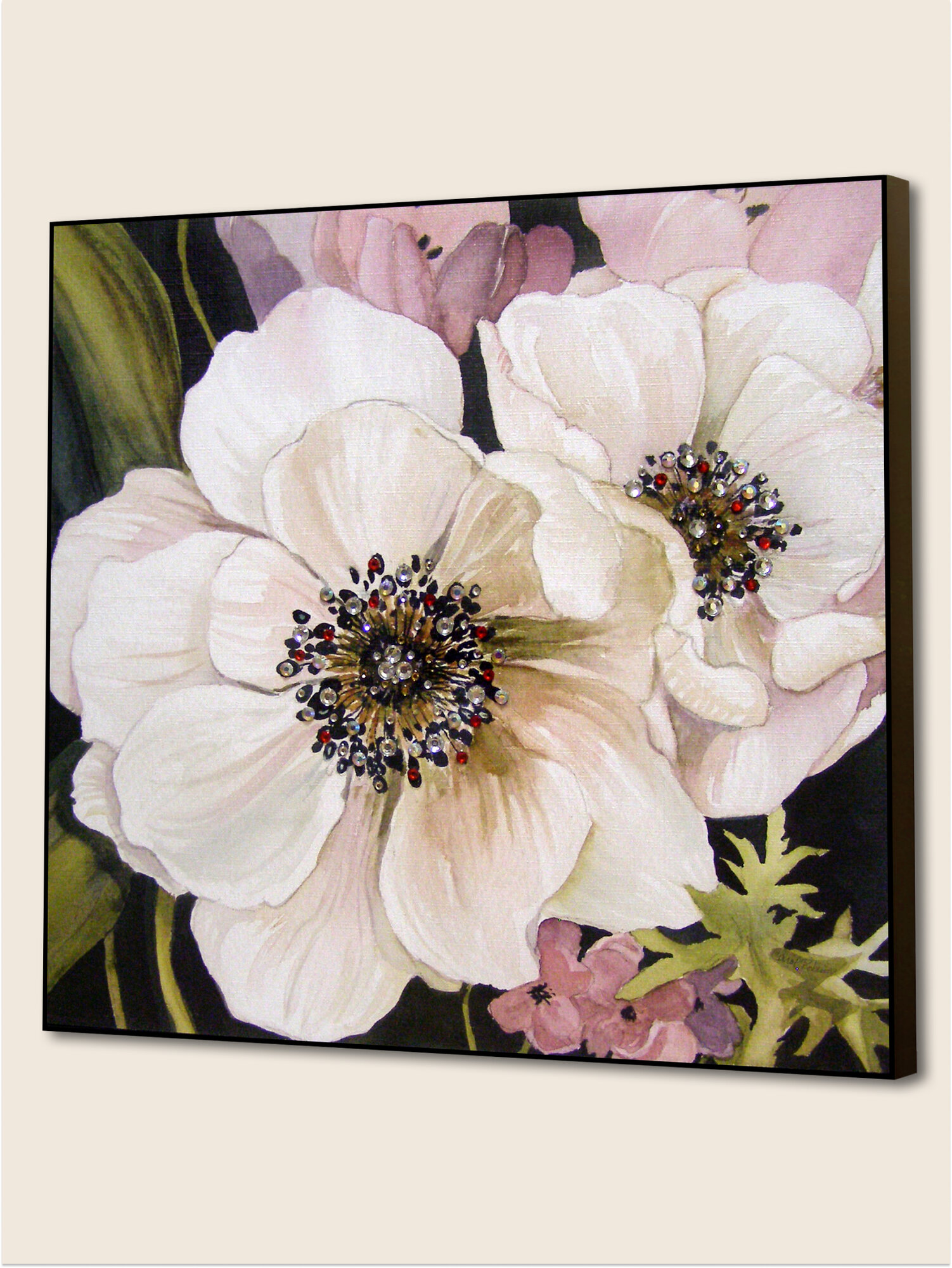 Картина настенное панно для прихожей в рамке 30х30 со стразами Нежный цветок парный сюжет