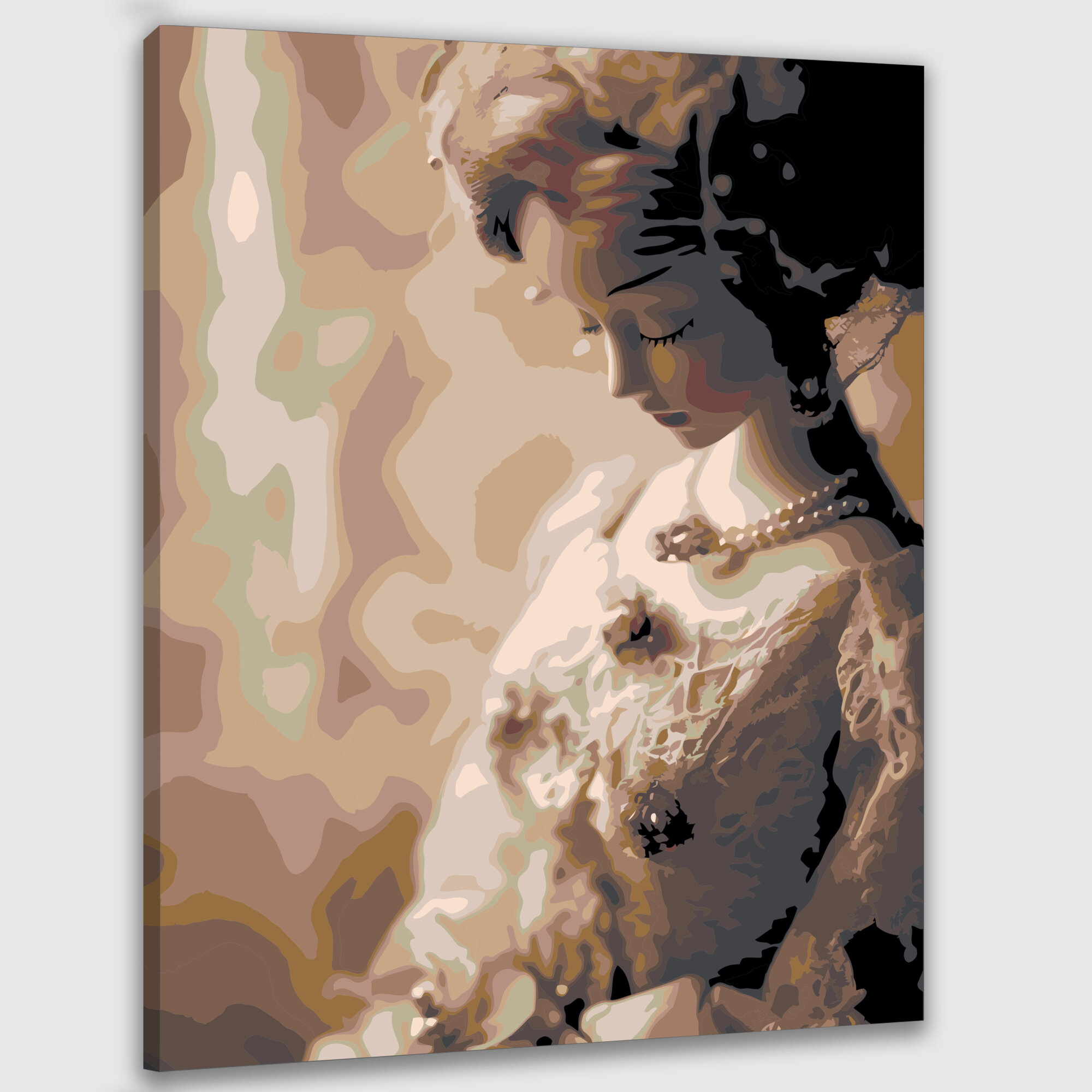 Картина по номерам 40x50 см, антикварная кукла, роскошное платье, винтажный стиль, теплые тона, сепия, глубина резкости