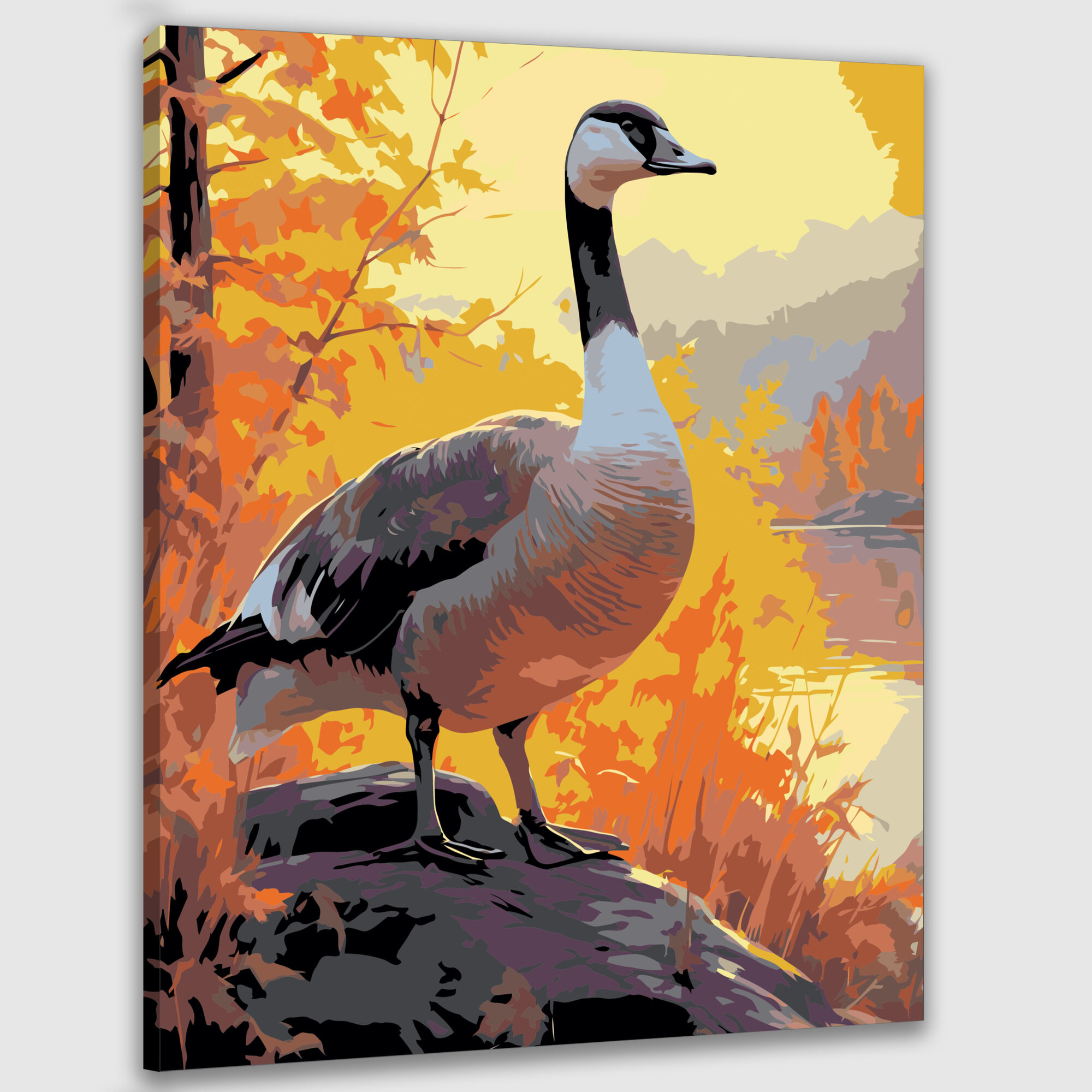 Картина по номерам 40x50 см, картина, масло, гусь, осенний пейзаж, масляная среда, глубина, текстура, яркие цвета
