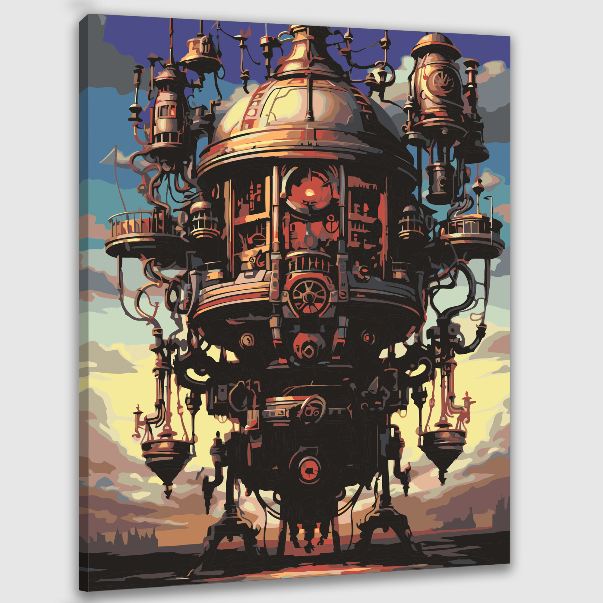Картина по номерам 40x50 см, картина, цифровая, фантастическая штуковина, Чудо-машина, стимпанк, шестеренки, рычаги
